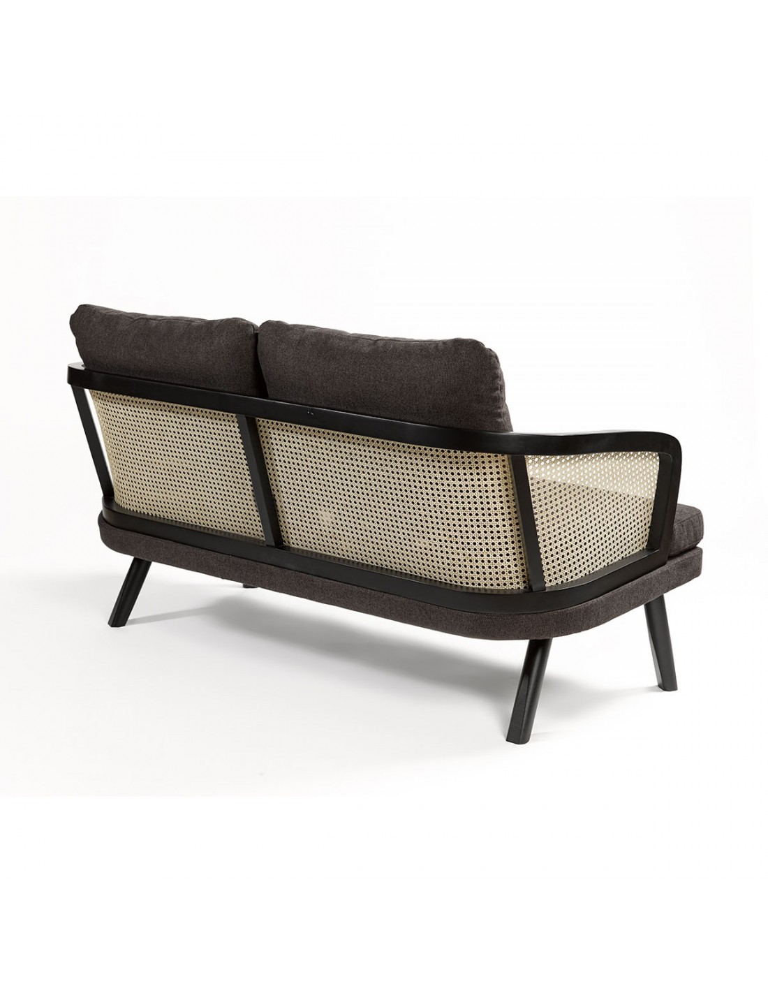 OMERO Black Rattan Sofa with Grey Upholstery