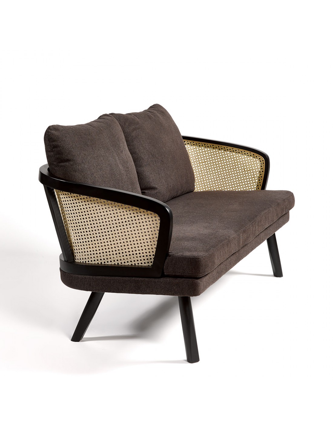 OMERO Black Rattan Sofa with Grey Upholstery